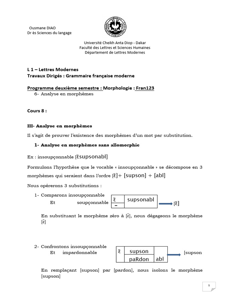 Analyse morphologique des mots français | PDF | Linguistique ...