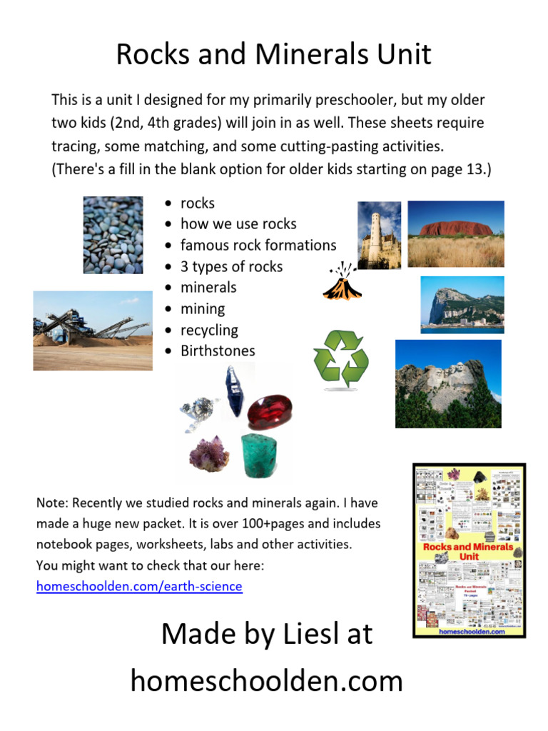 Rocks and Minerals Unit Worksheets | PDF | Rock (Geology) | Gemstone