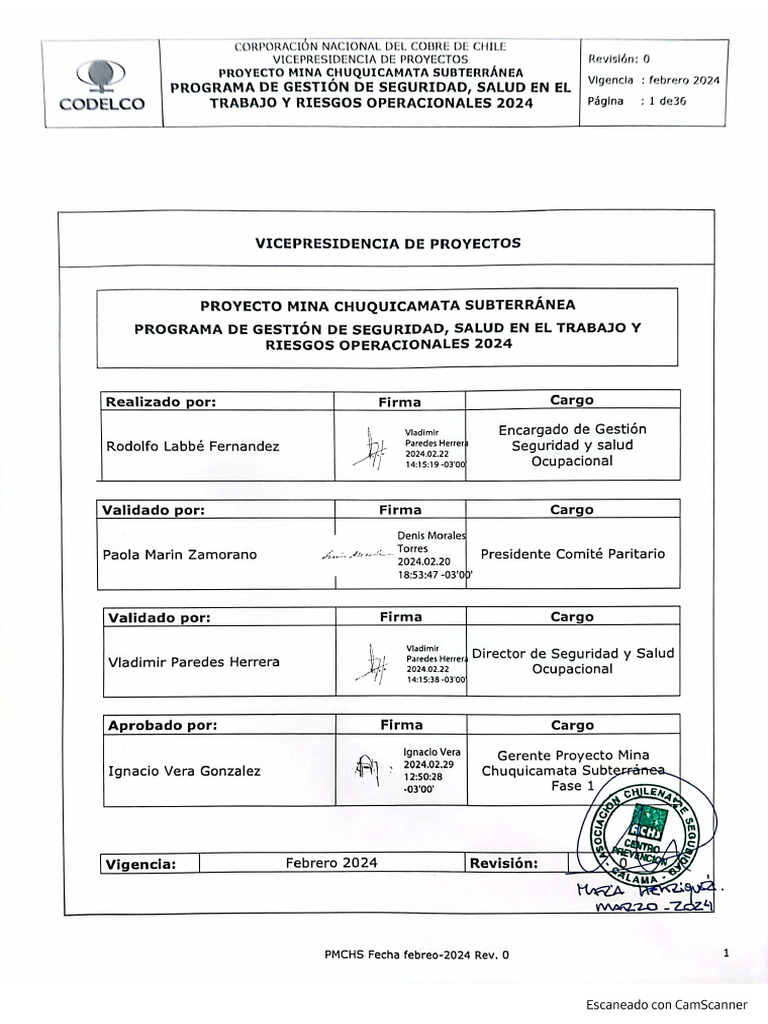 Plan de Gestión SST y RO 2024 PMCHS - Firmado | PDF | Seguridad y salud ...