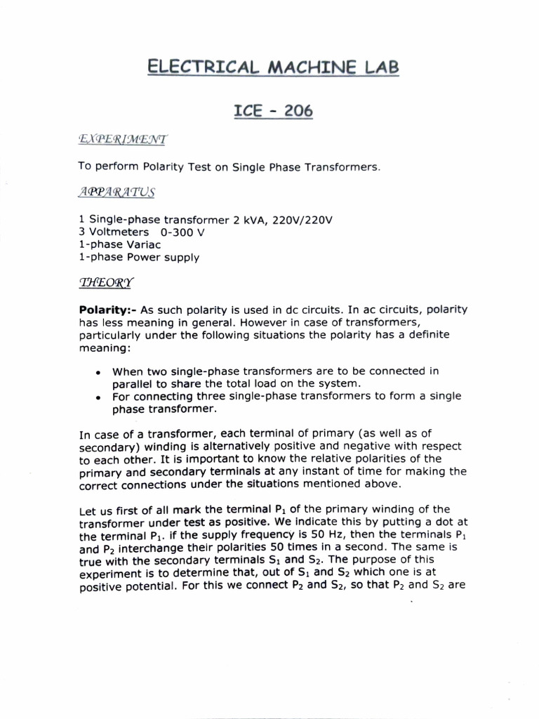 Polarity Test of Transformer | PDF | Transformer | Alternating Current