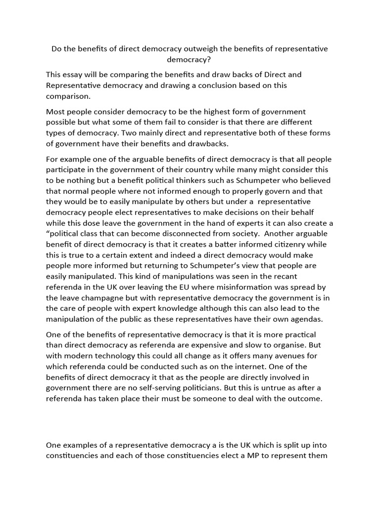 Direct vs. Representative Democracy: A Comparison | PDF | Democracy ...
