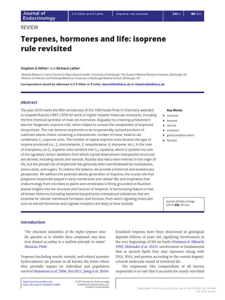 Terpenes, Hormones and Life: Isoprene Rule Revisited: Review | PDF ...