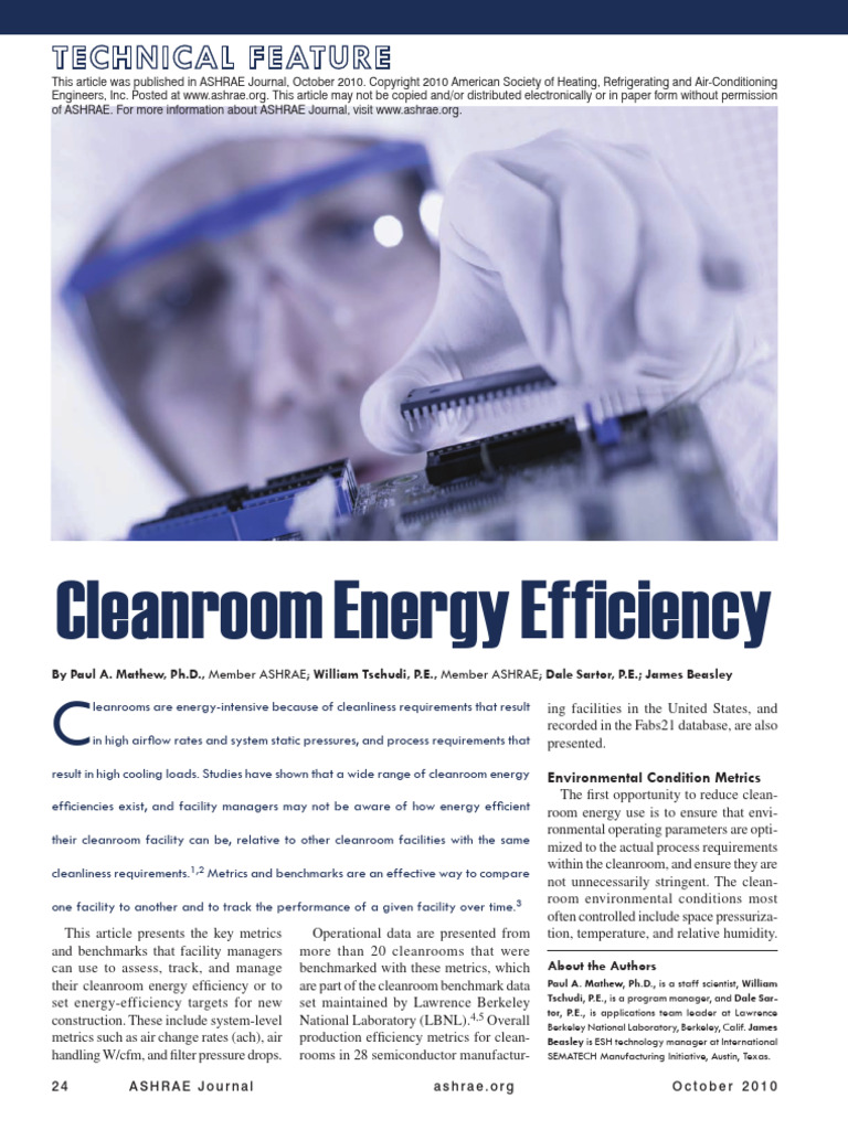 2010 10 Technical Feature - Cleanroom Energy Efficiency - Mathew | PDF ...