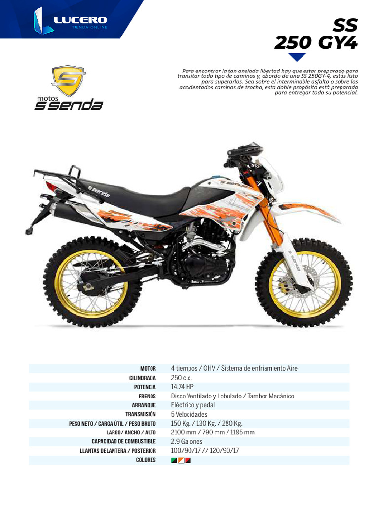 Especificaciones SS 250GY-4 Doble Propósito | PDF