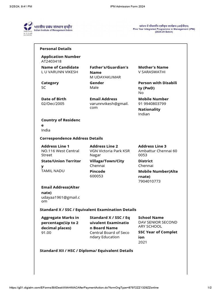 IPM Admission Form 202455 | PDF | Qualifications | Educational Stages