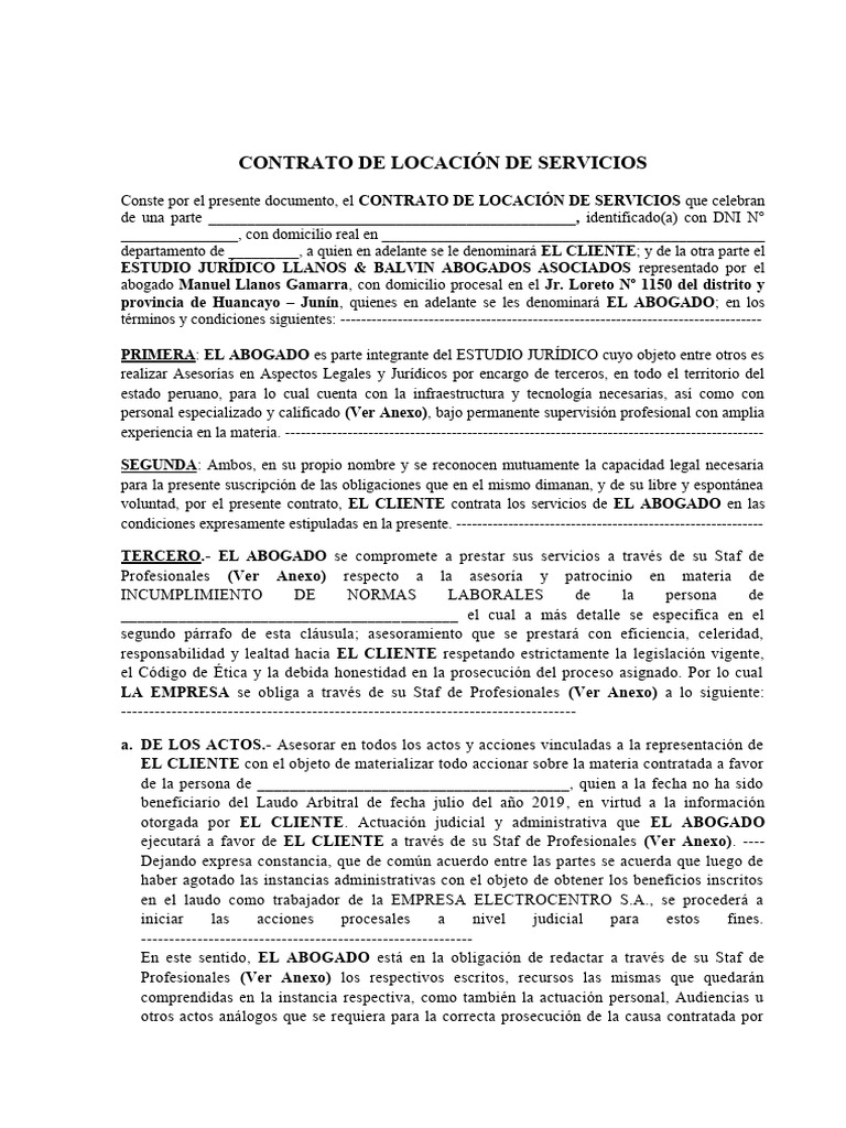 CONTRATO DE LOCACIÓN DE SERVICIOS ASESORIA JURIDICA EN MATERIA LABORAL ... CONTRATO DE LOCACIÓN DE SERVICIOS ASESORIA JURIDICA EN MATERIA LABORAL ...