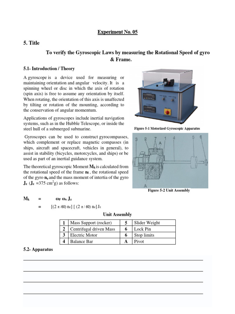 Experiment No. 05 5. Title To Verify The Gyroscopic Laws by Measuring ...