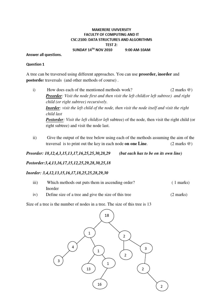 Data Structures And Algorithms Test2 2010 Pdf Applied Mathematics Theoretical Computer Science