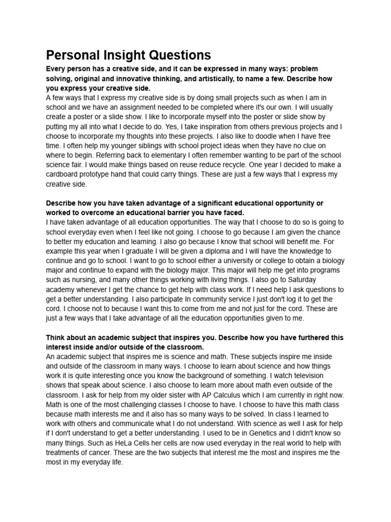 Personal Insight Questions | PDF | Thought | Science