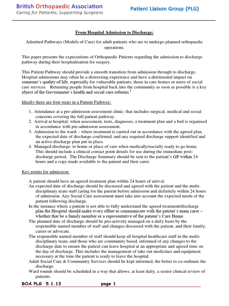 Patient Admission To Discharge Pathway | PDF | Patient | Hospital