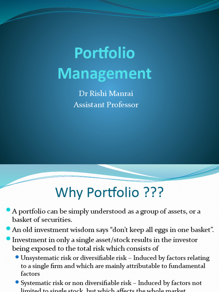 Unit 4a Portfolio Management | PDF | Investing | Financial Risk