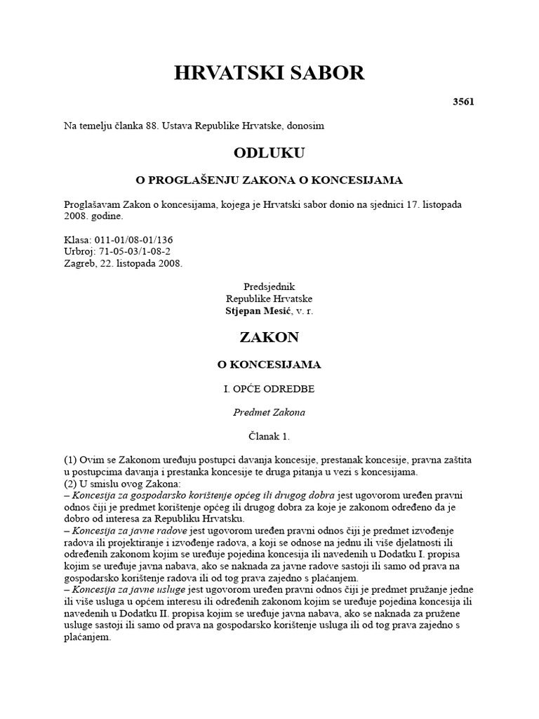Zakon o koncesijama | PDF