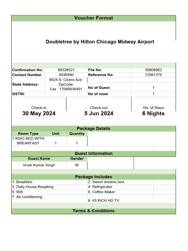 Hotel Voucher Format Template | PDF