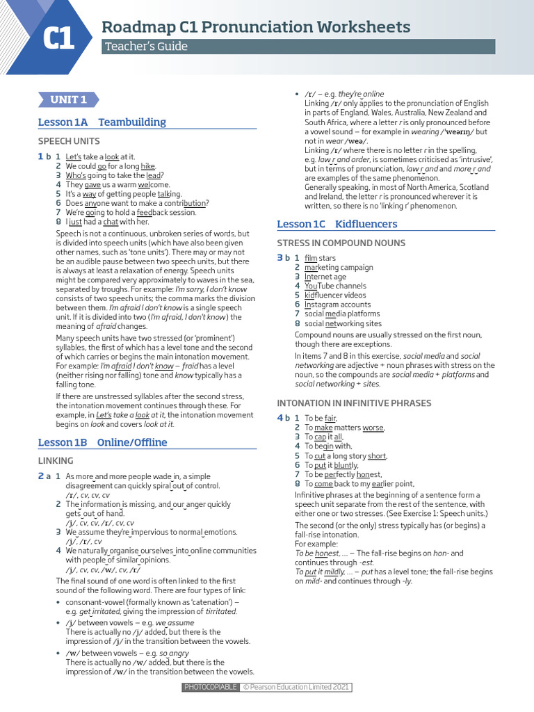 RM_C1_Pronunciation_Worksheets_TNs | PDF | Stress (Linguistics) | English Language
