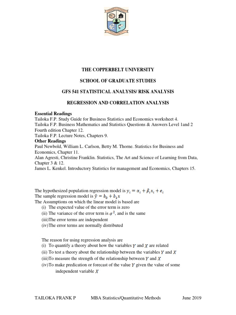 Regression & Correlation Analysis Guide | PDF | Statistics | Coefficient Of Determination