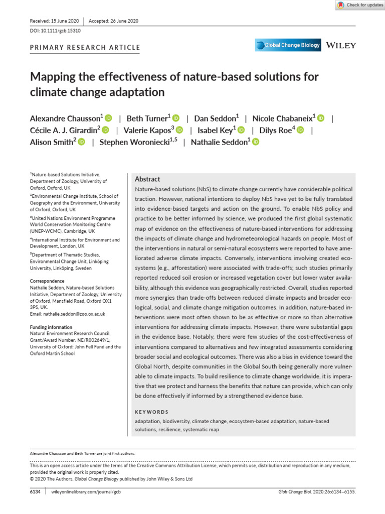 Global Change Biology - 2020 - Chausson - Mapping The Effectiveness of ...