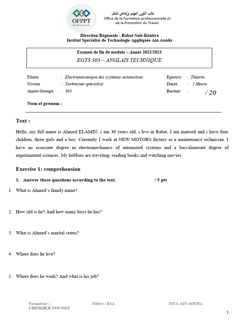 Technical English Exam for Technicians | PDF
