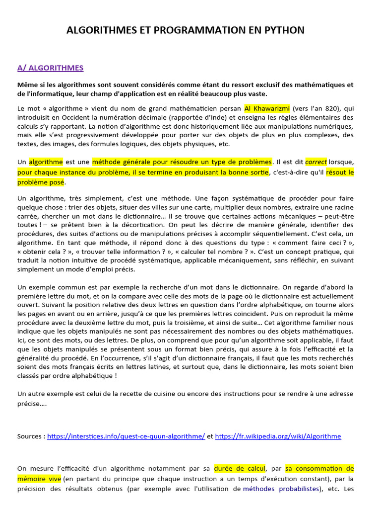 Algorithmes Et Programmation Python Première NSI Élèves 2023 | PDF ...