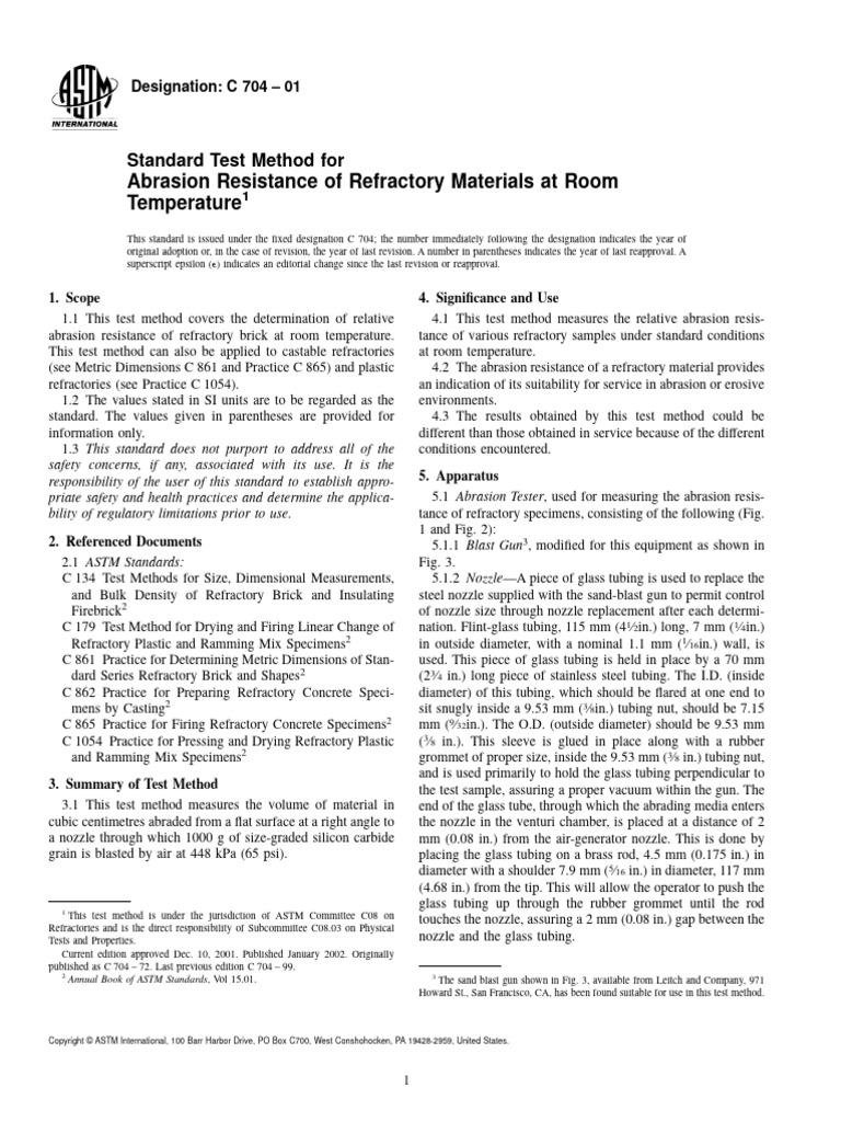 C704 - Abrasion Resistance | PDF | Refractory | Pipe (Fluid Conveyance)