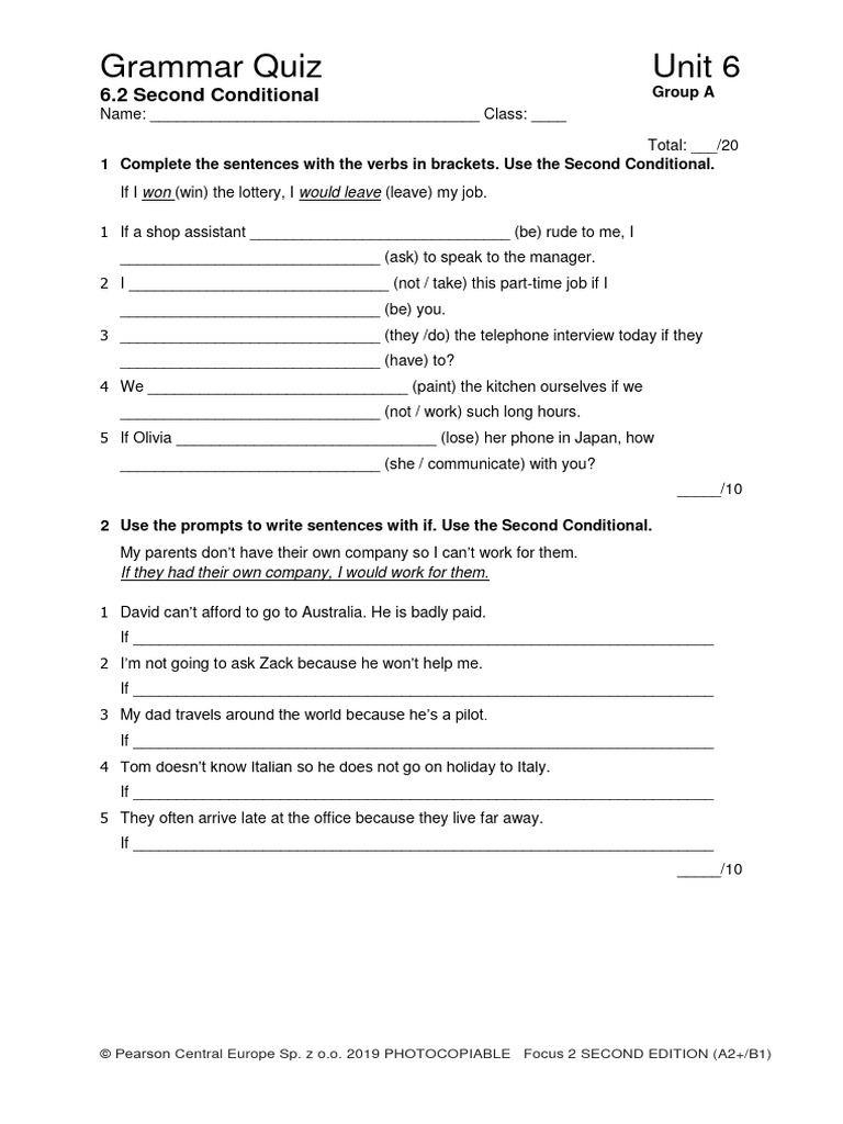 Focus 2 2ed Grammar Quiz Unit6.2 GroupA | PDF