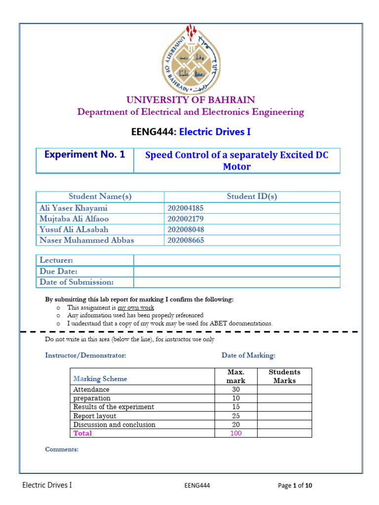 Lab 1 | PDF | Electric Motor | Voltage