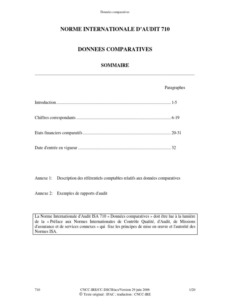 Norme ISA 710 : Guide de l'Auditeur | PDF | Audit | Comptabilité