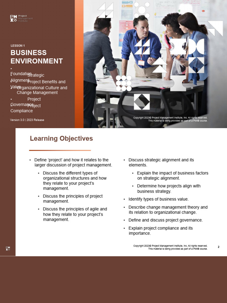 Lesson 1 - BUSINESS ENVIRONMENT - PMP Auth Exam Prep | PDF | Agile ...