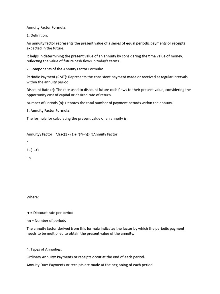 Annuity Factor Formula Notes | PDF | Present Value | Time Value Of Money