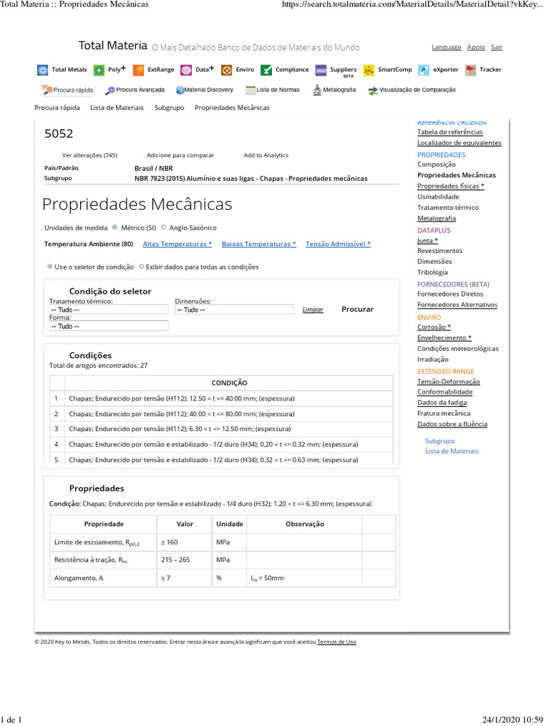 NBR 7823 5052 H32 - Propriedades Mecânicas | PDF | Ciência de Materiais | Materiais