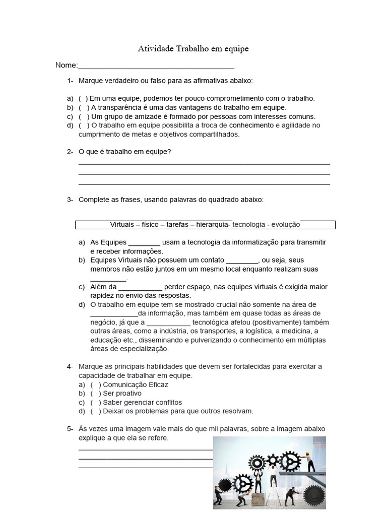 Atividade Trabalho em Equipe | PDF | Comentários