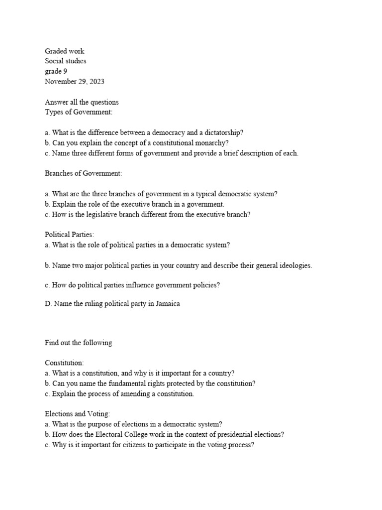 Graded Work Grade 9 SS | PDF | Politics