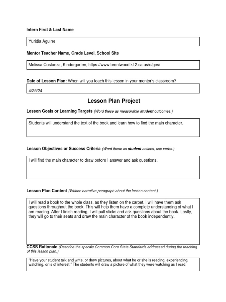 Internship Ccss Lesson Plan Template 2 | PDF | Lesson Plan | Cognition