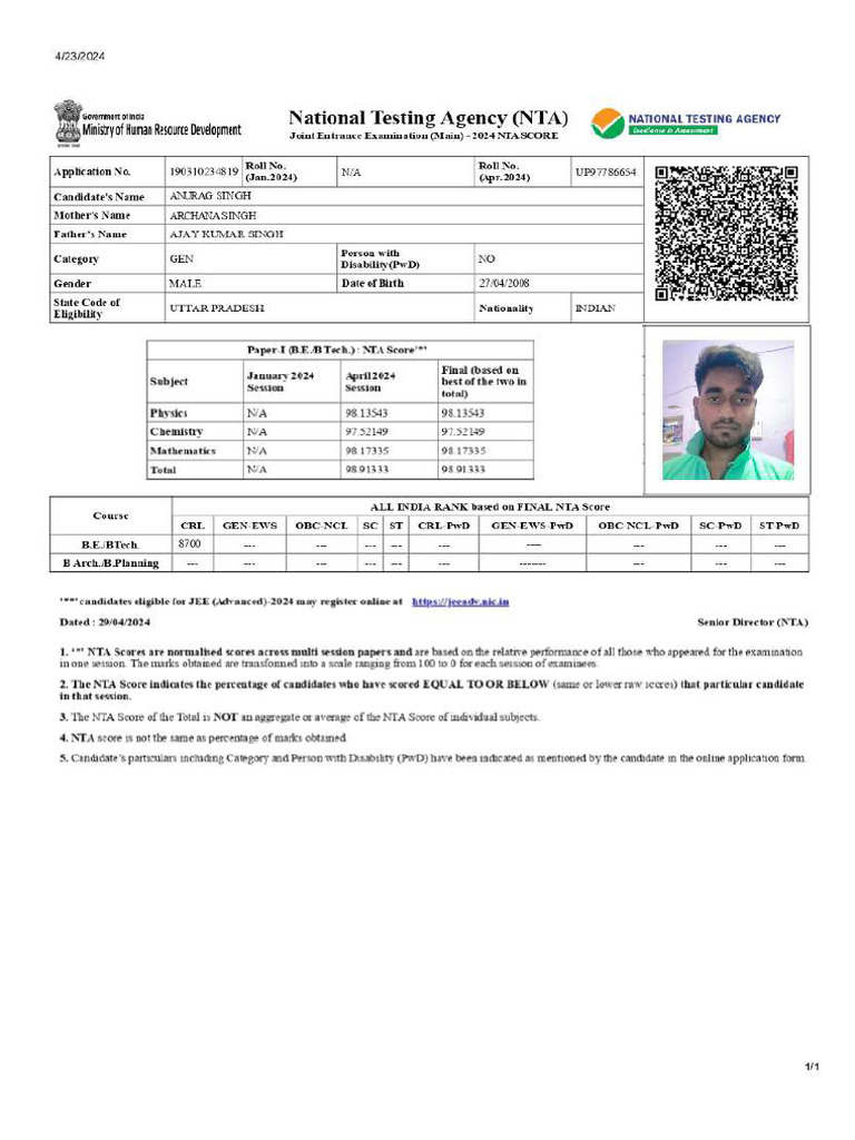 Nta Result 2024 1 | PDF