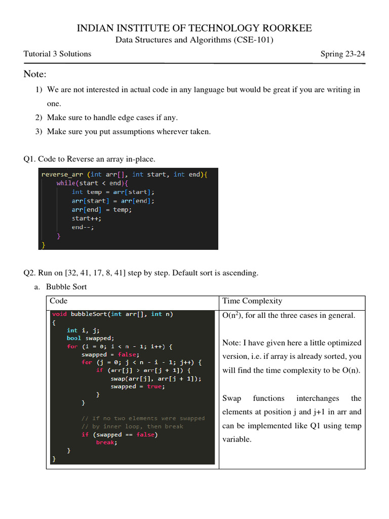 CSE 101 Tutorial 3 Sol | PDF | Time Complexity | Computer Science