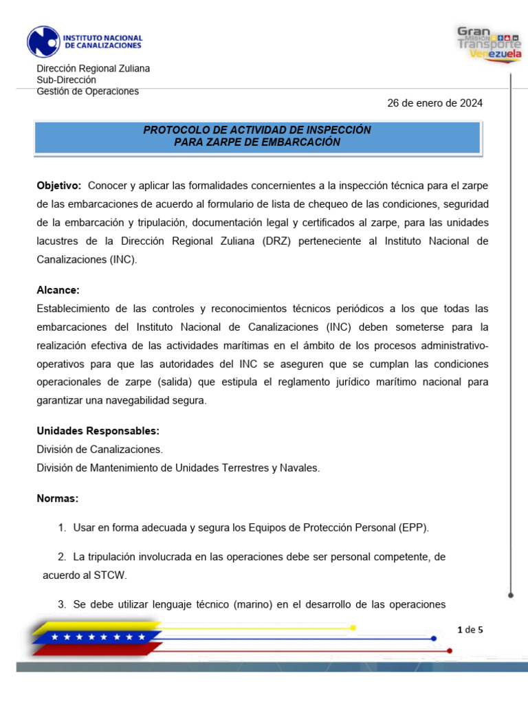 Protocolo de Inspección para Zarpe | PDF | Embarcación | Envío