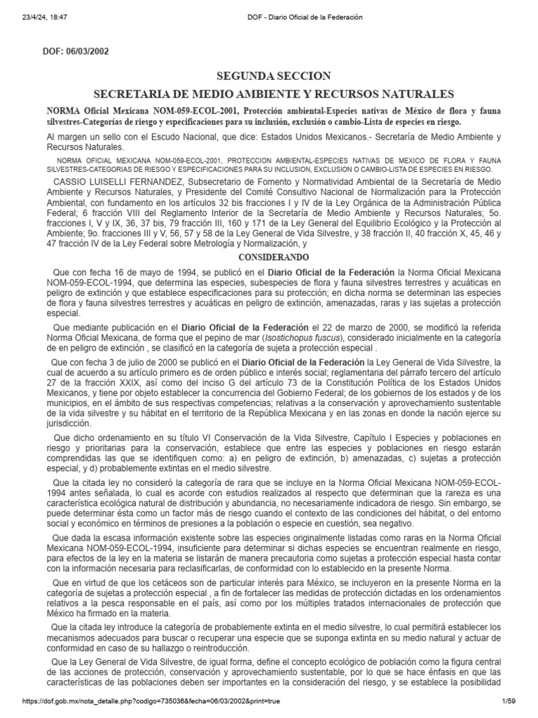 Nom 059 Ecol 2001 | PDF | Extinción | México
