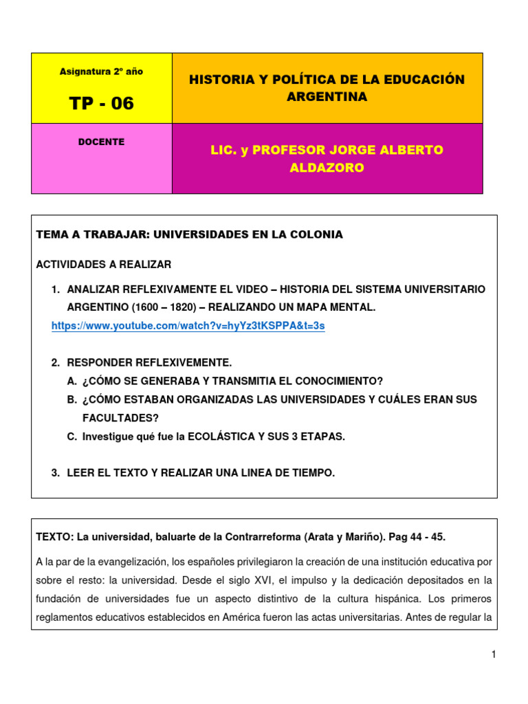 TP 06 - Universidades en La Colonia | PDF | Universidad