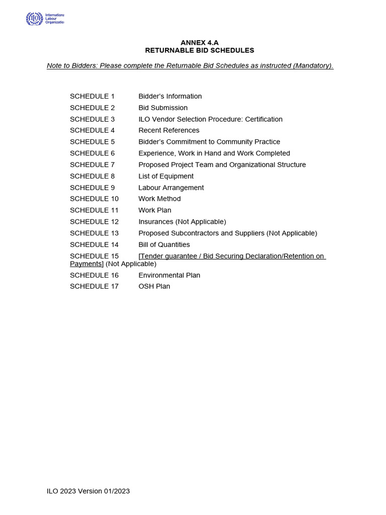 SCHEDULE 2 - Bid Submission | PDF | International Labour Organization ...