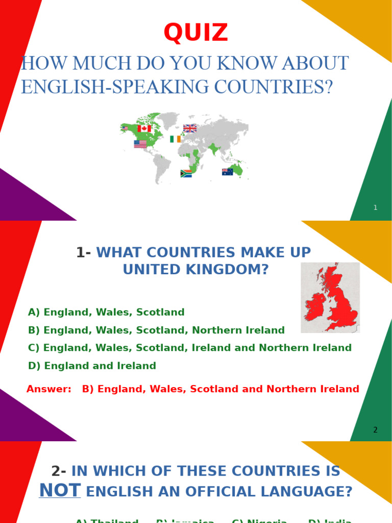 English-Speaking Countries Quiz | PDF | United Kingdom | Presidency Of ...