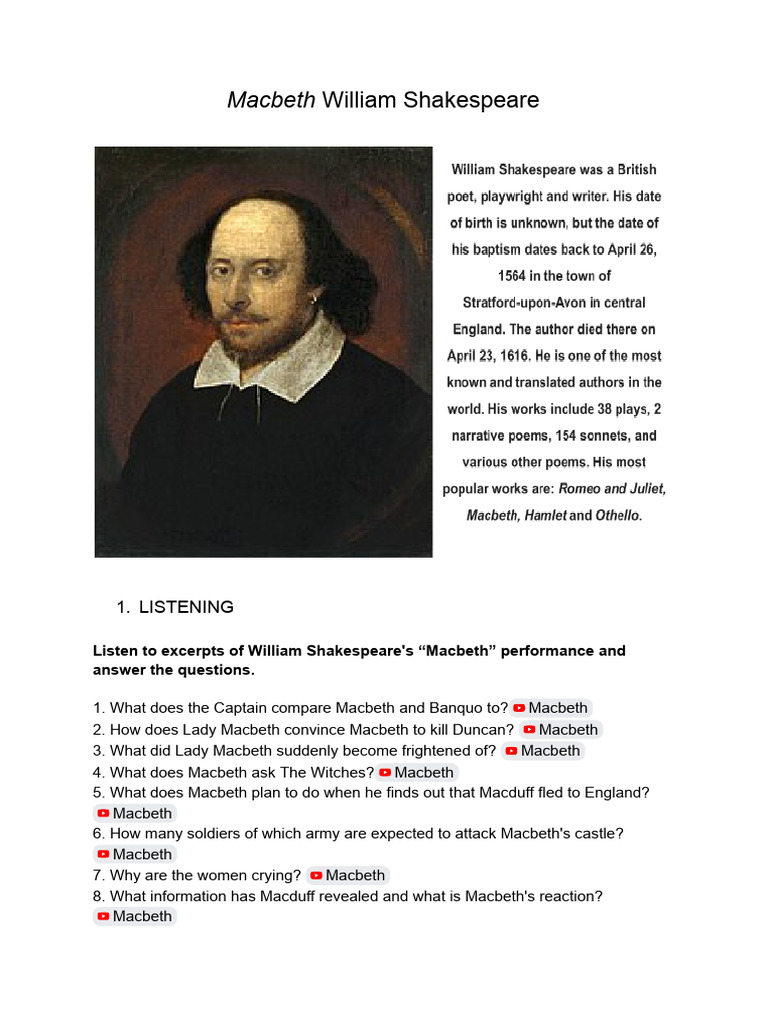 MACBETH William Shakespeare | PDF | Macbeth | Shakespearean Tragedies