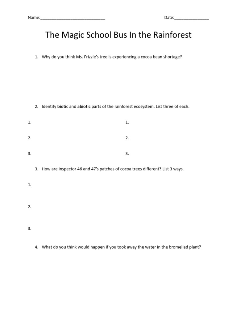 Magic School Bus Rainforest Worksheet | PDF | Home & Garden | Science ...