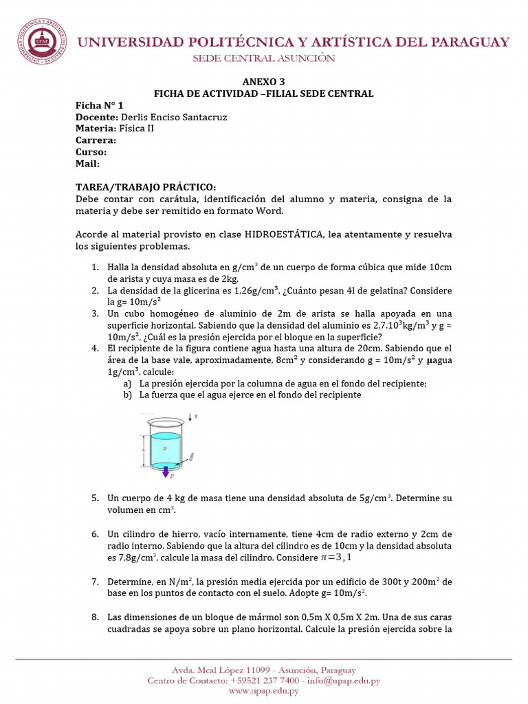 Anexo 3 - Ficha de Actividades. S1 | PDF | Densidad | Metrología