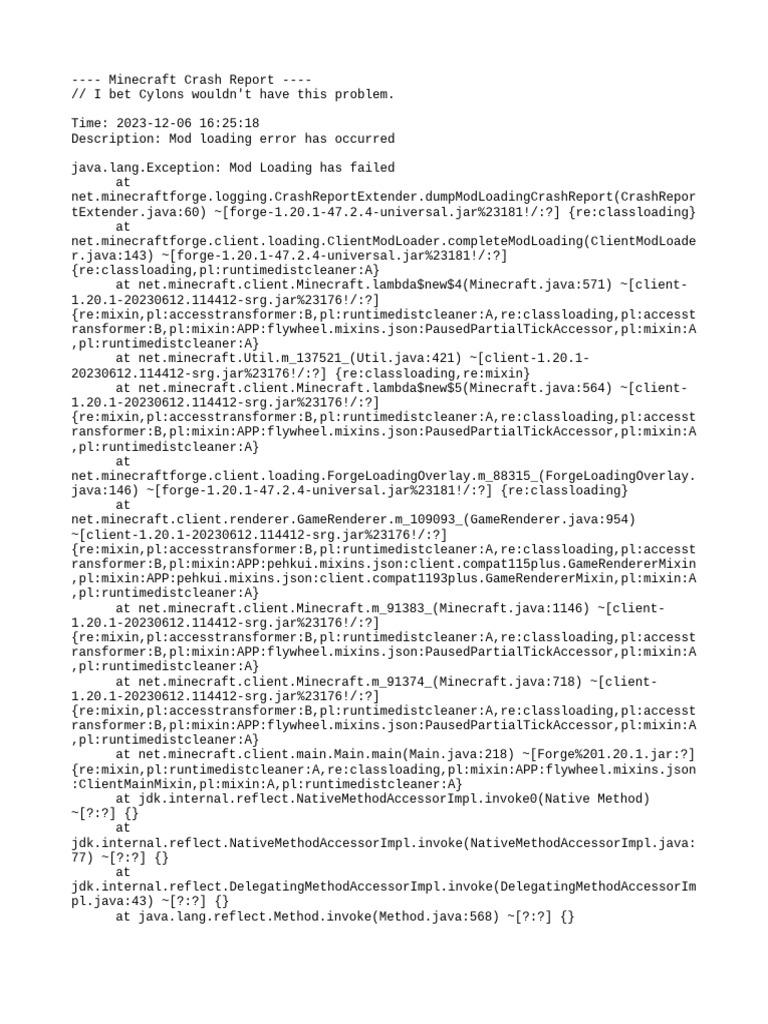 Minecraft Mod Loading Crash Report | PDF | Software | Computer Science