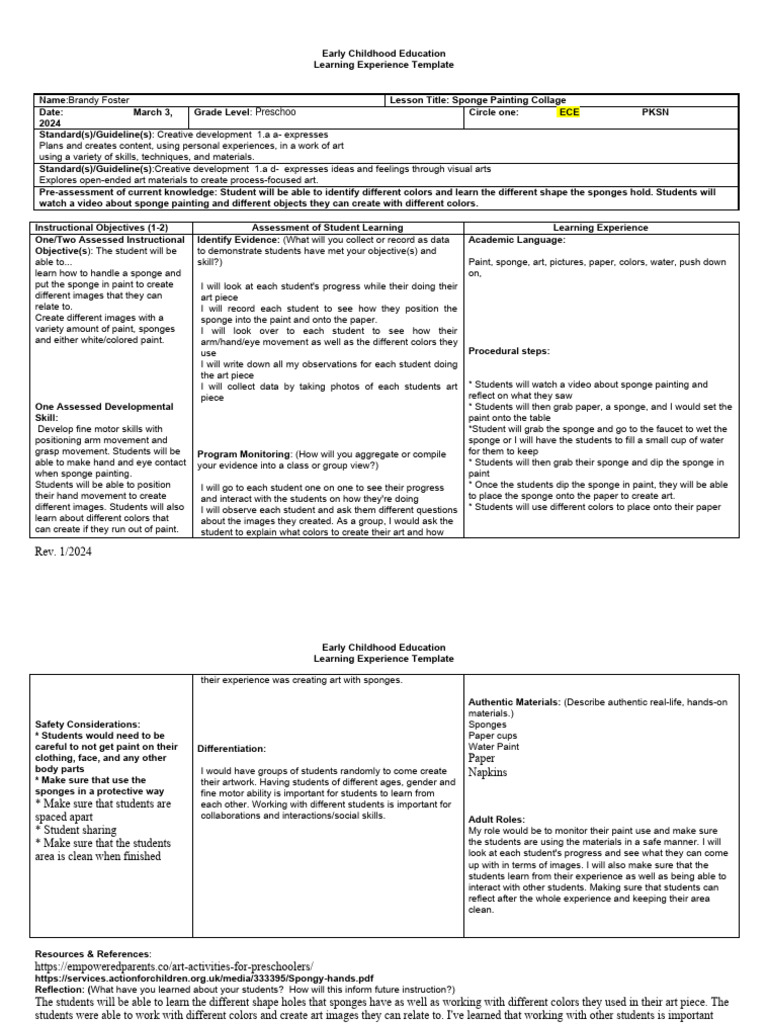 Ece Lesson Plan Template 9 1 | PDF | Early Childhood Education | Learning
