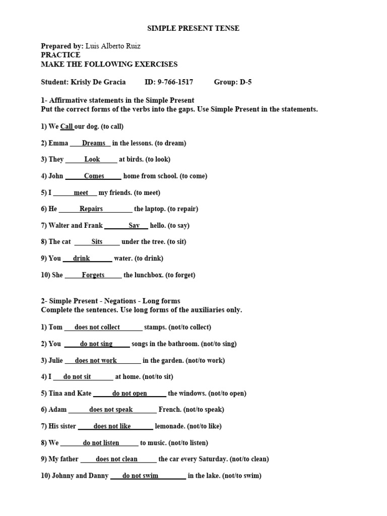 Module 1 (Simple Present Tense Assignment 1) | PDF | Language Mechanics | Grammar