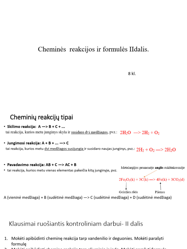 8kl_chemines Reakcijos Ir Formules_ II Dalis | PDF
