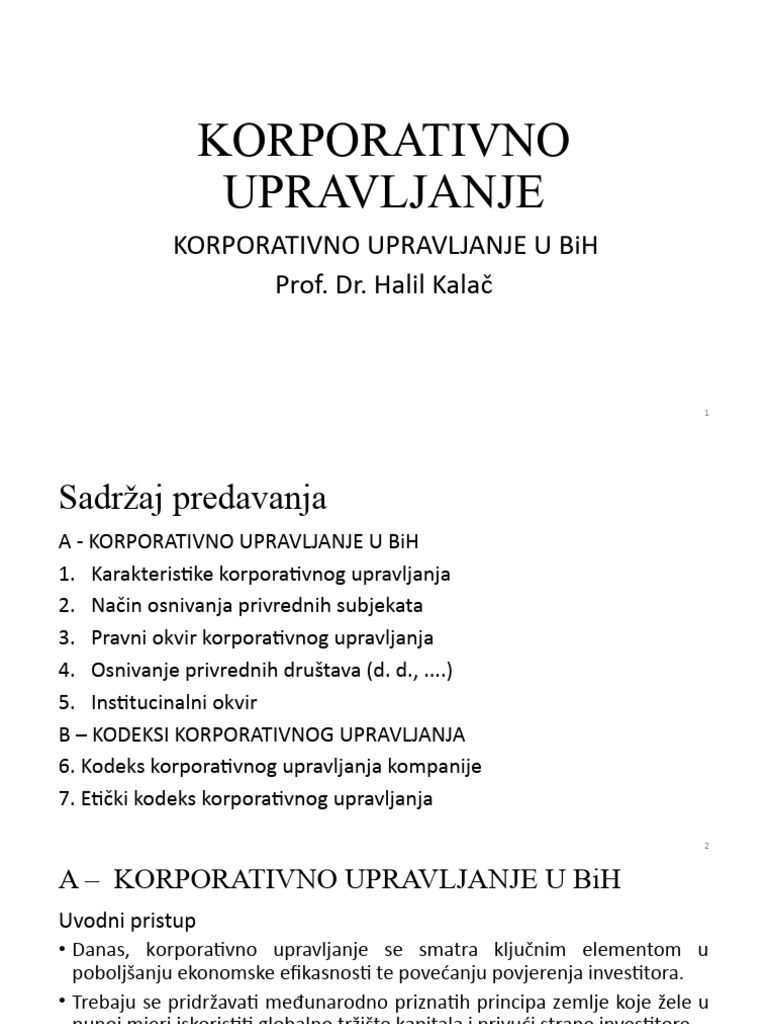 Korporativno Upravljanje II Pred. - Regulatorni Ovir Korporativnog ...