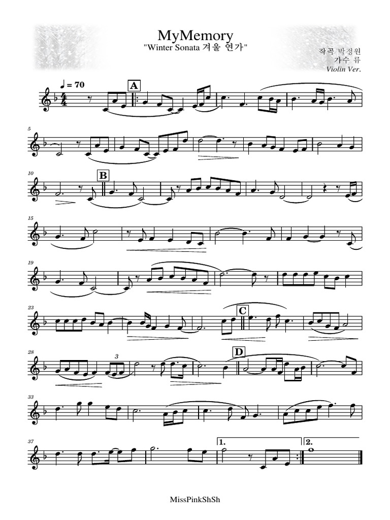 Winter Sonata - My Memory (Violin) (MissPinkShSh) | PDF | Sonata