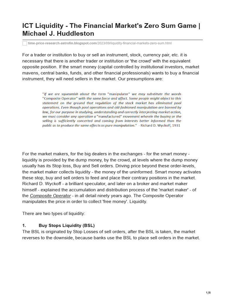 ICT Liquidity - The Financial Markets Zero Sum Game Michael J ...