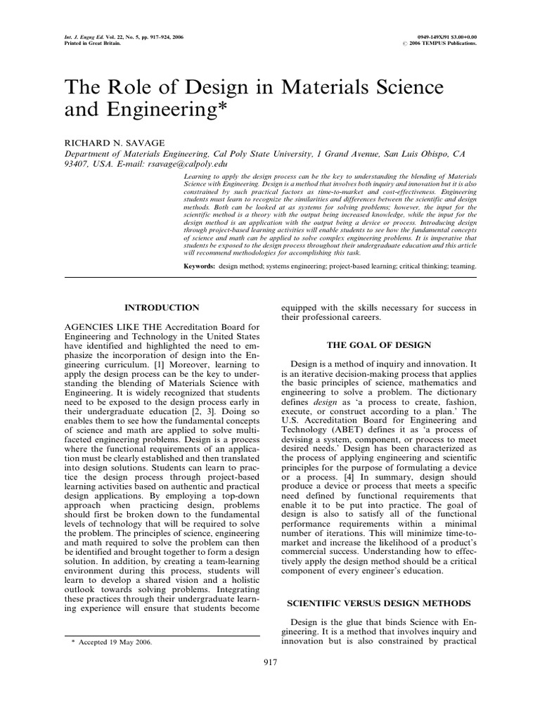 Design in MAterials Enginneering | PDF | System | Design